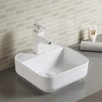 China Porcelain White Square Vessel Bathroom Sink Countertop Smooth 385X385X140MM for sale