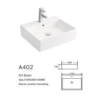China Integral Molded Counter Top Bathroom Sink 500 X 350mm Square Vessel Sink for sale