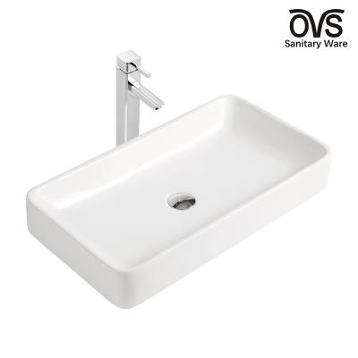 China White Counter Top Bathroom Sink 700mm 300mm Ceramic Rectangle Vessel Basin for sale