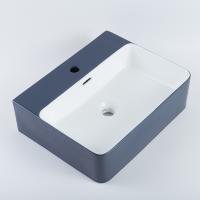 China Easy Maintain Rectangular Vessel Sink With Overflow Ceramic Basin Price For Hotel for sale