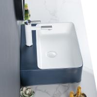 China Easy Install Counter Top Bathroom Sink Polished Surface Blue Rectangular Hand Basin for sale