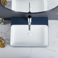 China Easy Install Counter Top Bathroom Sink Polished Surface Blue Rectangular Hand Basin for sale