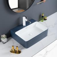 China Easy Install Counter Top Bathroom Sink Polished Surface Blue Rectangular Hand Basin for sale