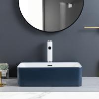 China Easy Install Counter Top Bathroom Sink Polished Surface Blue Rectangular Hand Basin for sale
