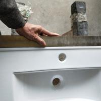 China 600MM Vanity Top Bathroom Sink Countertop Glaze Smooth Double Vessel for sale