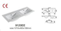 China 600MM Vanity Top Bathroom Sink Countertop Glaze Smooth Double Vessel for sale