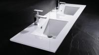 China 600MM Vanity Top Bathroom Sink Countertop Glaze Smooth Double Vessel for sale