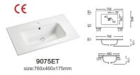China Flat Vessel Ceramic Vanity Sink 760MM Modern Bathroom Single Hole for sale