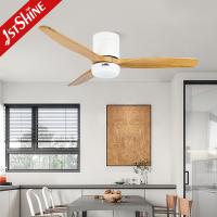 China 3 Natural Wooden Blades Flush Mount Smart App Control Ceiling Fan With Led Light for sale