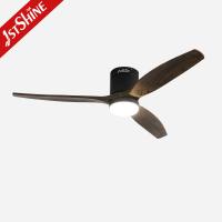 China Wooden Blades Flush Mount Ceiling Fan With Light and 5-Speed Wind Controlled by TUYA App for sale