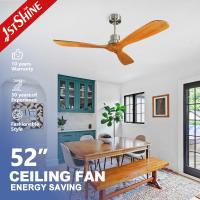 China 52 Inch Wood Ceiling Fan with 6 Speeds Choice Solid Wood Blades and Energy Efficient DC Motor for sale