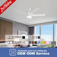 China Smart Ceiling Fan With Light 52 Inch OEM 3 Color Led Light DC Motor White ABS Blades for sale
