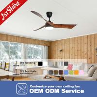China Wooden Color 54 Inch Led Ceiling Fan 3 Plastic Blades With Remote Control for sale