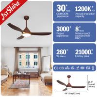 China 48in Plastic LED Ceiling Fan 220V 50HZ With Wood Grain Blades for sale