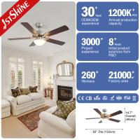 China Smart Decorative Ceiling Fan With Light 2*E27 Brushed Nickel MDF Blade Remote Control for sale