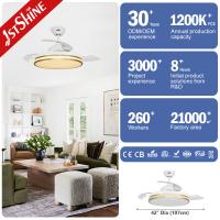 China 42 Inch Smart Small Retractable LED Light Ceiling Fan Wifi Control For Bedroom for sale