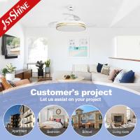 China 42 Inch Smart Small Retractable LED Light Ceiling Fan Wifi Control For Bedroom for sale