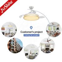 China 42 Inch Smart Small Retractable LED Light Ceiling Fan Wifi Control For Bedroom for sale