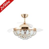 China 42 Inches Crystal Retractable Ceiling Fan Light Metal Copper ABS Blade for sale