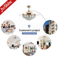 China 42 Inches Crystal Retractable Ceiling Fan Light Metal Copper ABS Blade for sale