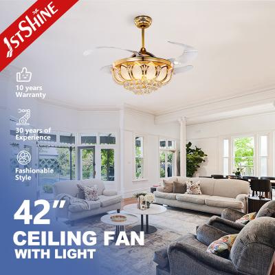 China 42 Inches Crystal Retractable Ceiling Fan Light Metal Copper ABS Blade for sale