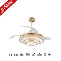 China 220V Crystal Retractable Ceiling Fan Light Dimmable Fandelier 6 Speed for sale