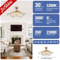 China 220V Crystal Retractable Ceiling Fan Light Dimmable Fandelier 6 Speed for sale