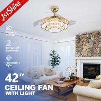China 220V Crystal Retractable Ceiling Fan Light Dimmable Fandelier 6 Speed for sale