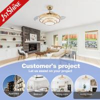 China 220V Crystal Retractable Ceiling Fan Light Dimmable Fandelier 6 Speed for sale