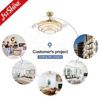 China 220V Crystal Retractable Ceiling Fan Light Dimmable Fandelier 6 Speed for sale