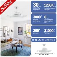 China 220V 50Hz Retractable Blades Ceiling Fan With 3 Color LED Light for sale