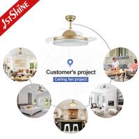 China 220V 50Hz Retractable Blades Ceiling Fan With 3 Color LED Light for sale