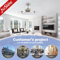 China 220V 50Hz Retractable Blades Ceiling Fan With 3 Color LED Light for sale