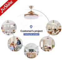 China 3 Clear Blades Golden modern retractable ceiling fan With LED Light for sale