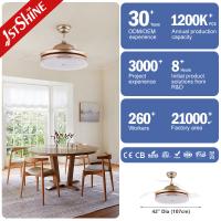 China Invisible Acrylic Lampshade Foldable Ceiling Fan With Dimmable Light for sale