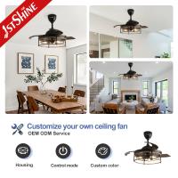 China 42 Inches Farmhouse E27 Modern LED Invisible Ceiling Fan Retractable Blade Ceiling Fan Lights for sale