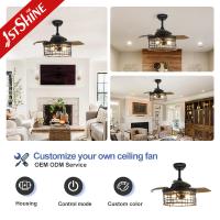 China 36 Inch Indoor Steel Cage E27*3 Bulb LED Invisible Ceiling Fan With Retractable Blade for sale