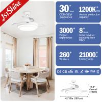 China Bedroom Retractable Ceiling Fan With Light 3 Color Dimmable LED Light Remote Control for sale