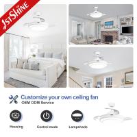China Bedroom Retractable Ceiling Fan With Light 3 Color Dimmable LED Light Remote Control for sale
