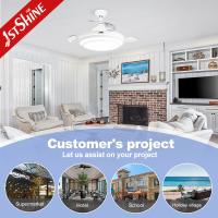 China Bedroom Retractable Ceiling Fan With Light 3 Color Dimmable LED Light Remote Control for sale
