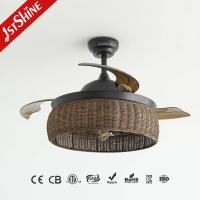 China Woven Rattan Cage Ceiling Fan With Light Villatic Invisible Blade Dc 240v for sale