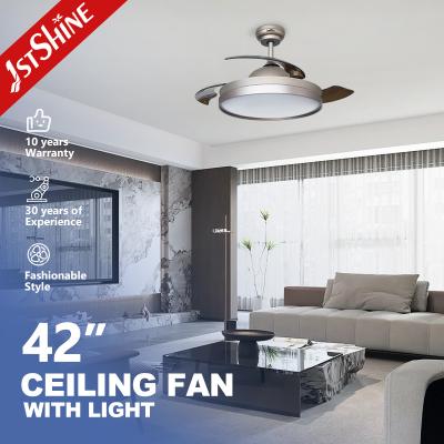 China Modern 35W LED Retractable Ceiling Fan Light Dimmable ABS Blades for sale