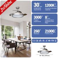China Modern 35W LED Retractable Ceiling Fan Light Dimmable ABS Blades for sale