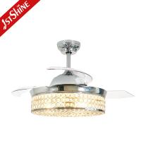 China Retractable Blades AC Motor Low Energy Crystal Ceiling Fan Light For Bedroom for sale