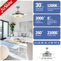 China Retractable Blades AC Motor Low Energy Crystal Ceiling Fan Light For Bedroom for sale