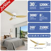 China Flush Mount 52 Inch Wood Grain ABS Blades Ceiling Fan With Light for sale