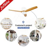 China 3 Natural Wooden Blades Flush Mount Smart App Control Ceiling Fan With Led Light for sale