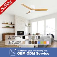 China 3 Natural Wooden Blades Flush Mount Smart App Control Ceiling Fan With Led Light for sale