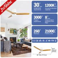 China 3 Natural Wooden Blades Flush Mount Smart App Control Ceiling Fan With Led Light for sale