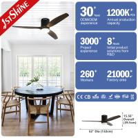 China Wooden Blades Flush Mount Ceiling Fan With Light and 5-Speed Wind Controlled by TUYA App for sale